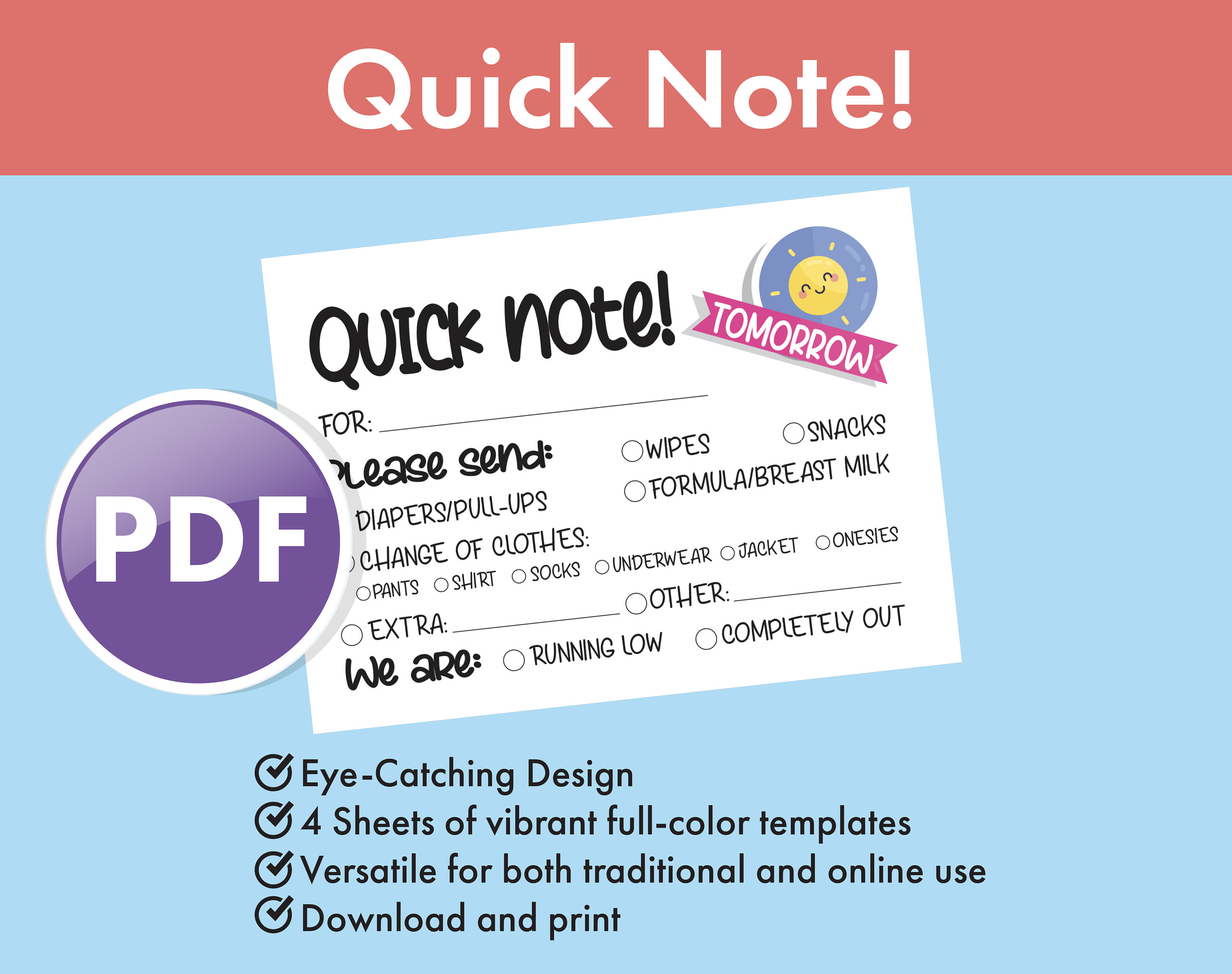 Quick Note - Teacher's Request Form - Perfect for Daycare, Childcare ...