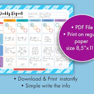 Daycare Behavior Chart: Printable Preschool Weekly Report ...