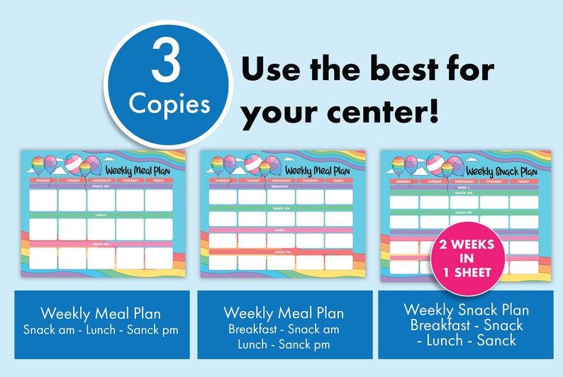 Weekly Meal and Snack Planner Forms for Daycare and Childcare - Etsy
