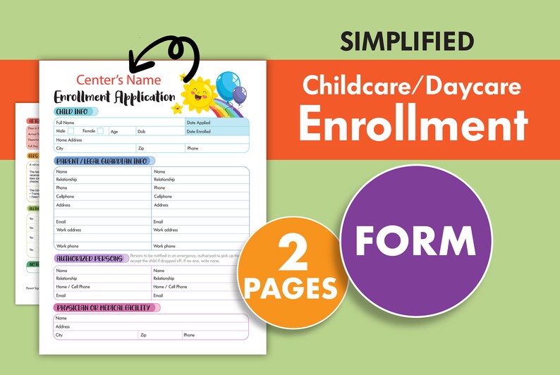 Simplified Enrollment Application Form Ideal for Daycare - Etsy