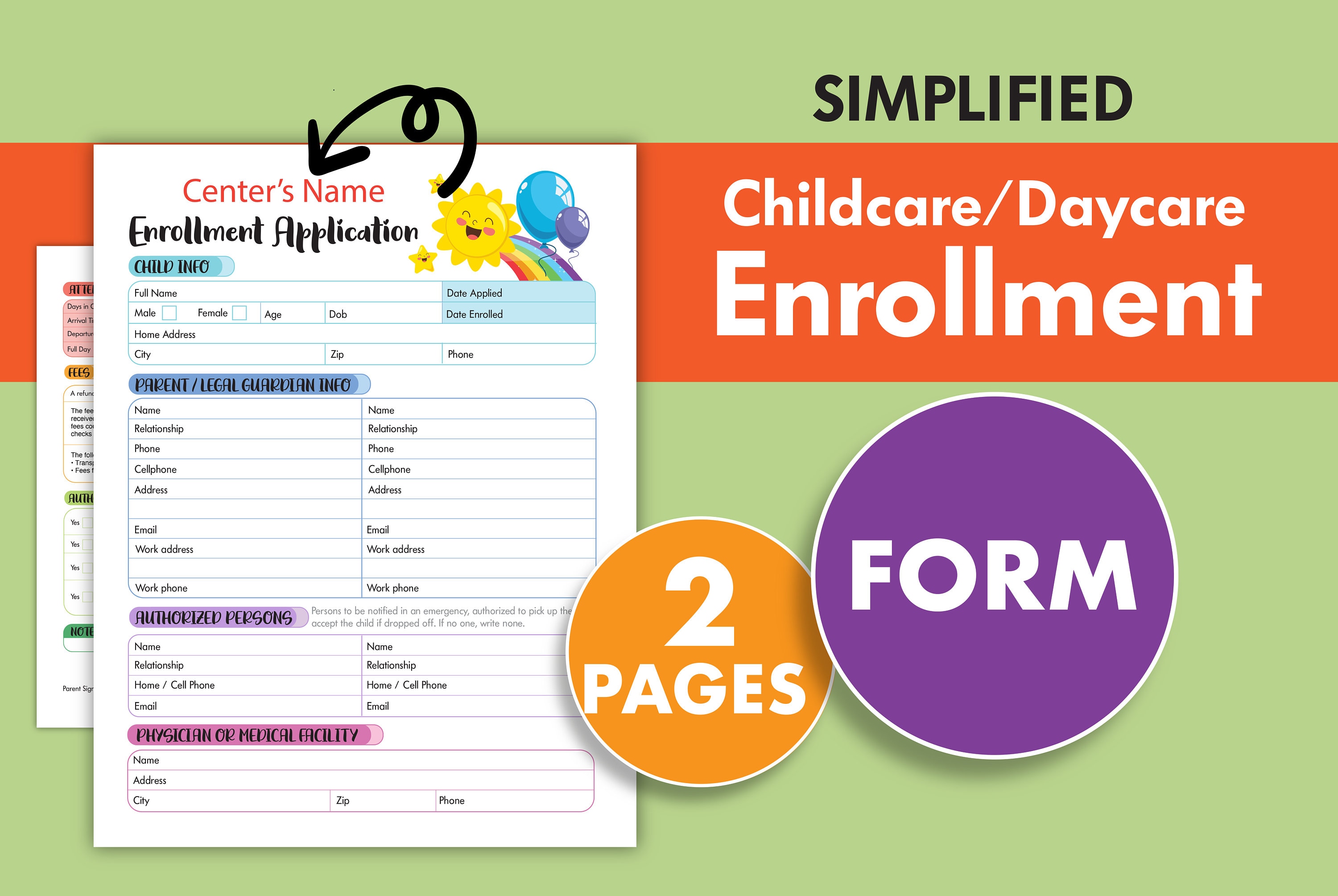 Simplified Enrollment Application Form Ideal for Daycare - Etsy