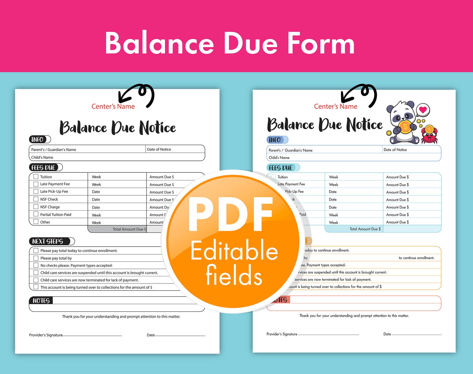Balance Due Notice: Late Payment & Tuition Statement - Fillable PDF for ...