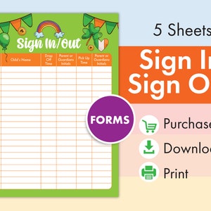 Cute St Patricks Day Theme, Sign in and Out Forms, Daycare, Childcare ...