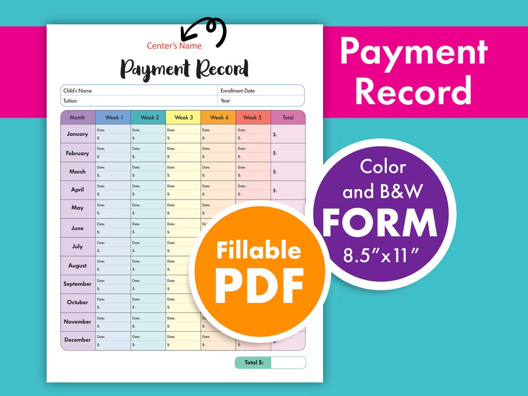 Daycare Payment Record and Tuition Log Home Daycare Income - Etsy