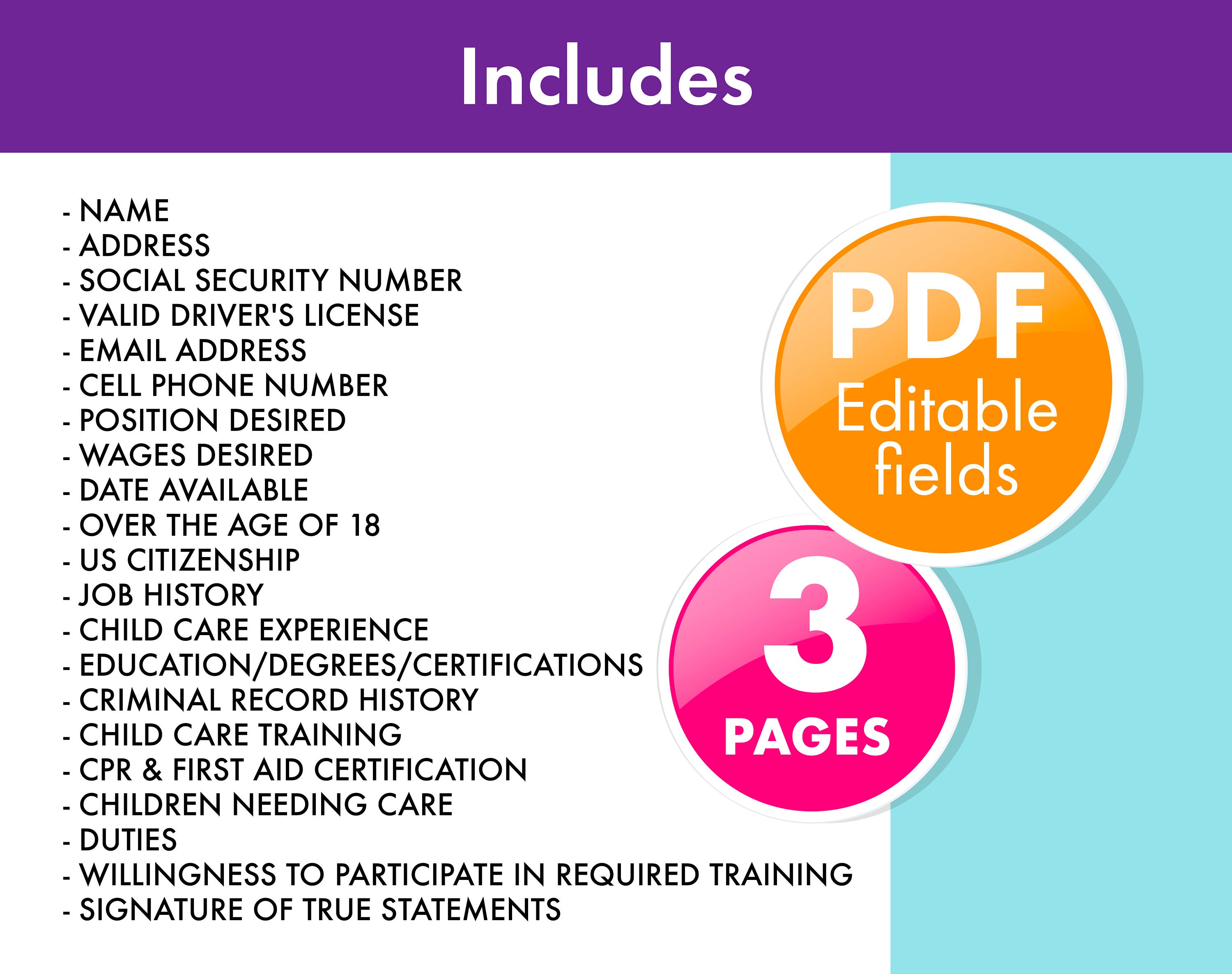 Employee Application Form for Daycare, Preschool, and In-home Child ...