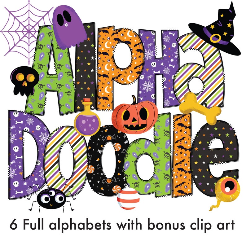 Halloween Doodle Letters, 6 PNG Designs, Instant Download, Digital ...