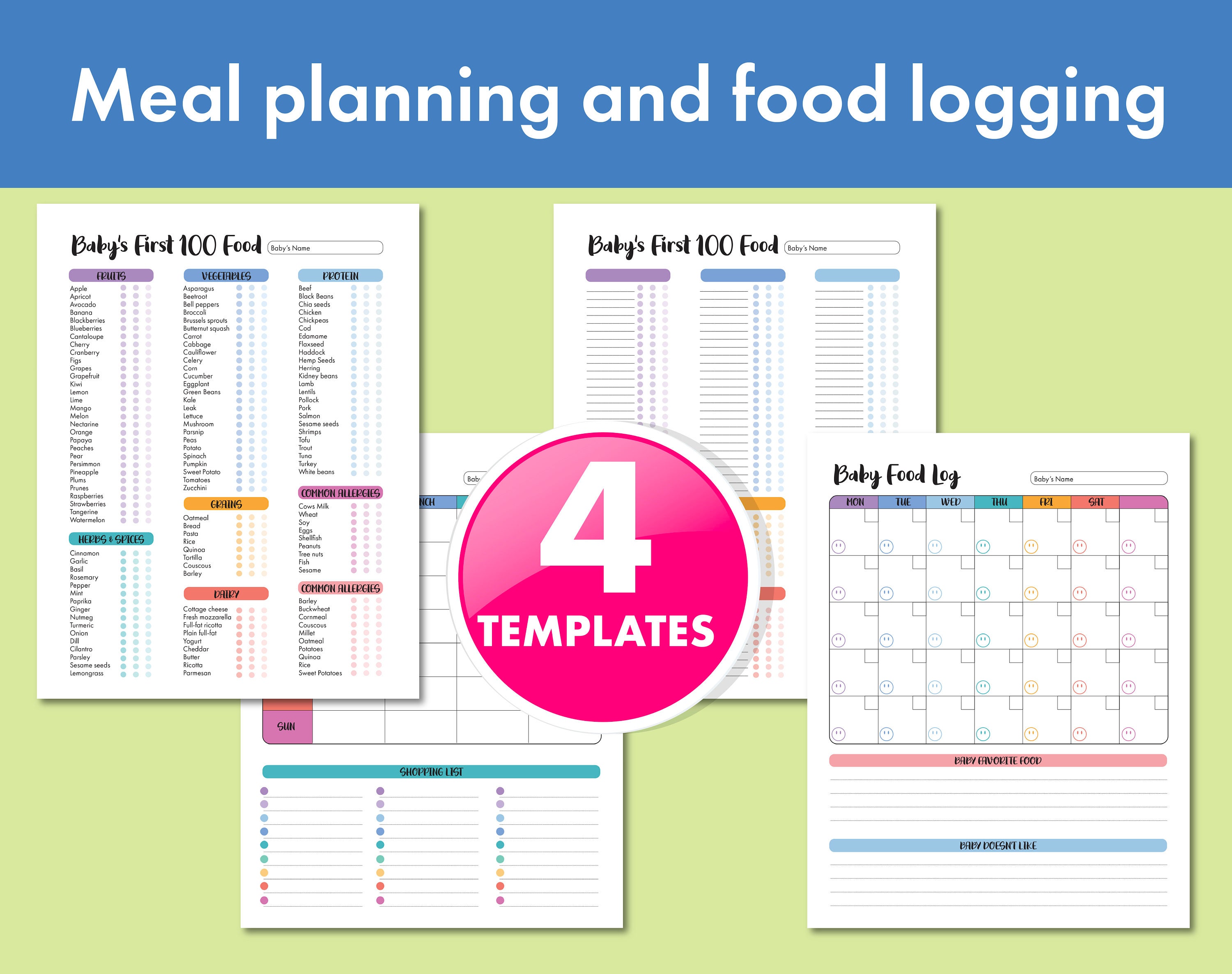 Baby Food Tracker Printable BUNDLE - Meal Planner, Food Diary, Daily ...