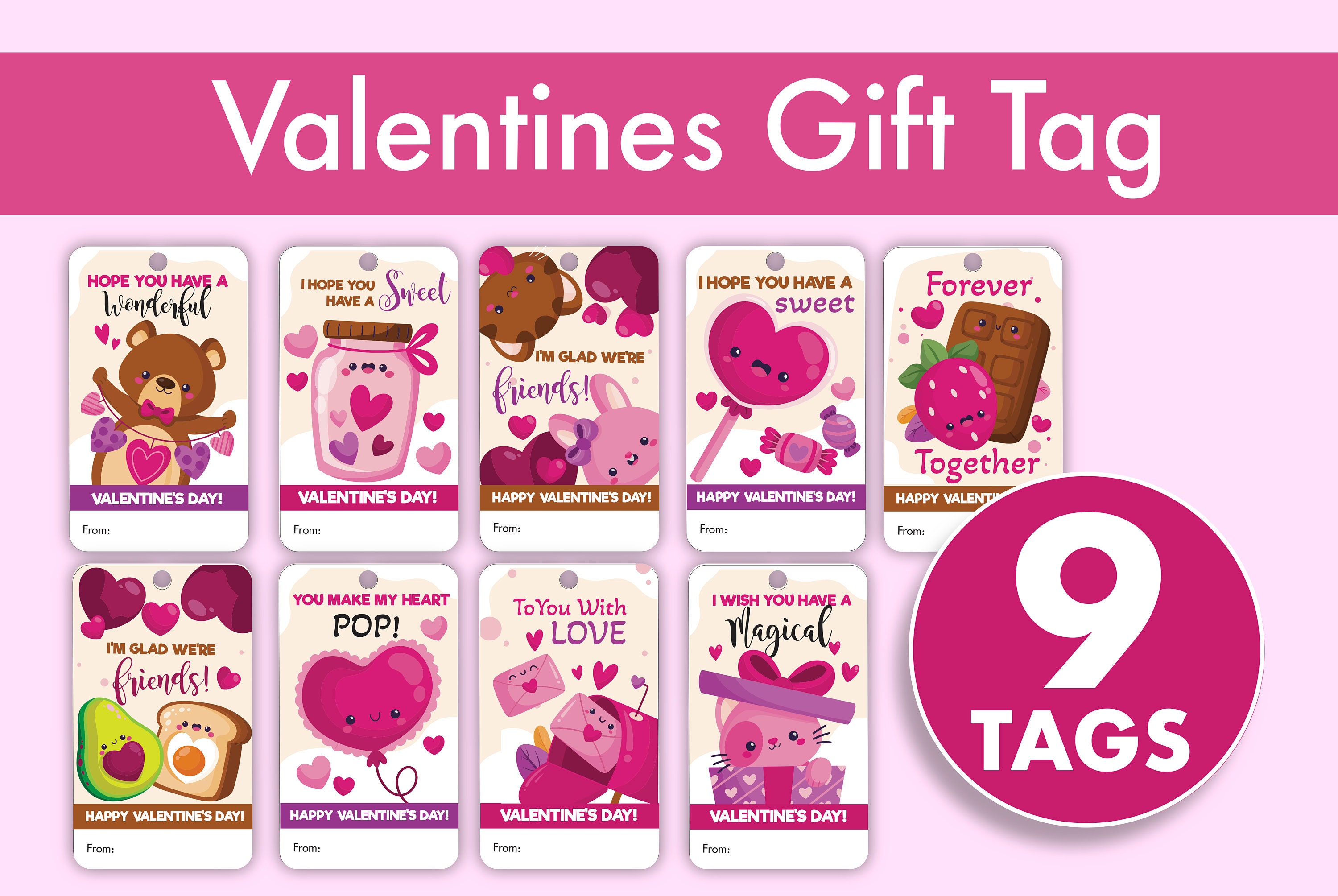 Cute Valentine Tag, Printable Valentine Tag, Love, Valentine Treat Tag ...