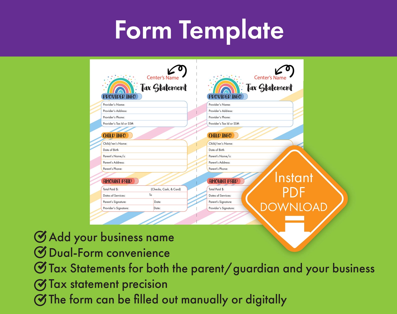 Year-end Tax Statement Receipt Form - Tuition Receipt Template for ...