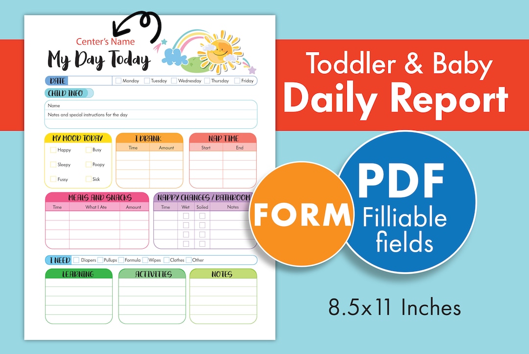 Toddler & Baby Daily Report Sheet, Childcare, Babysitter, Nanny or ...
