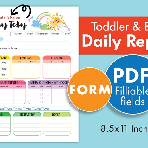 Toddler & Baby Daily Report Sheet Childcare Babysitter - Etsy