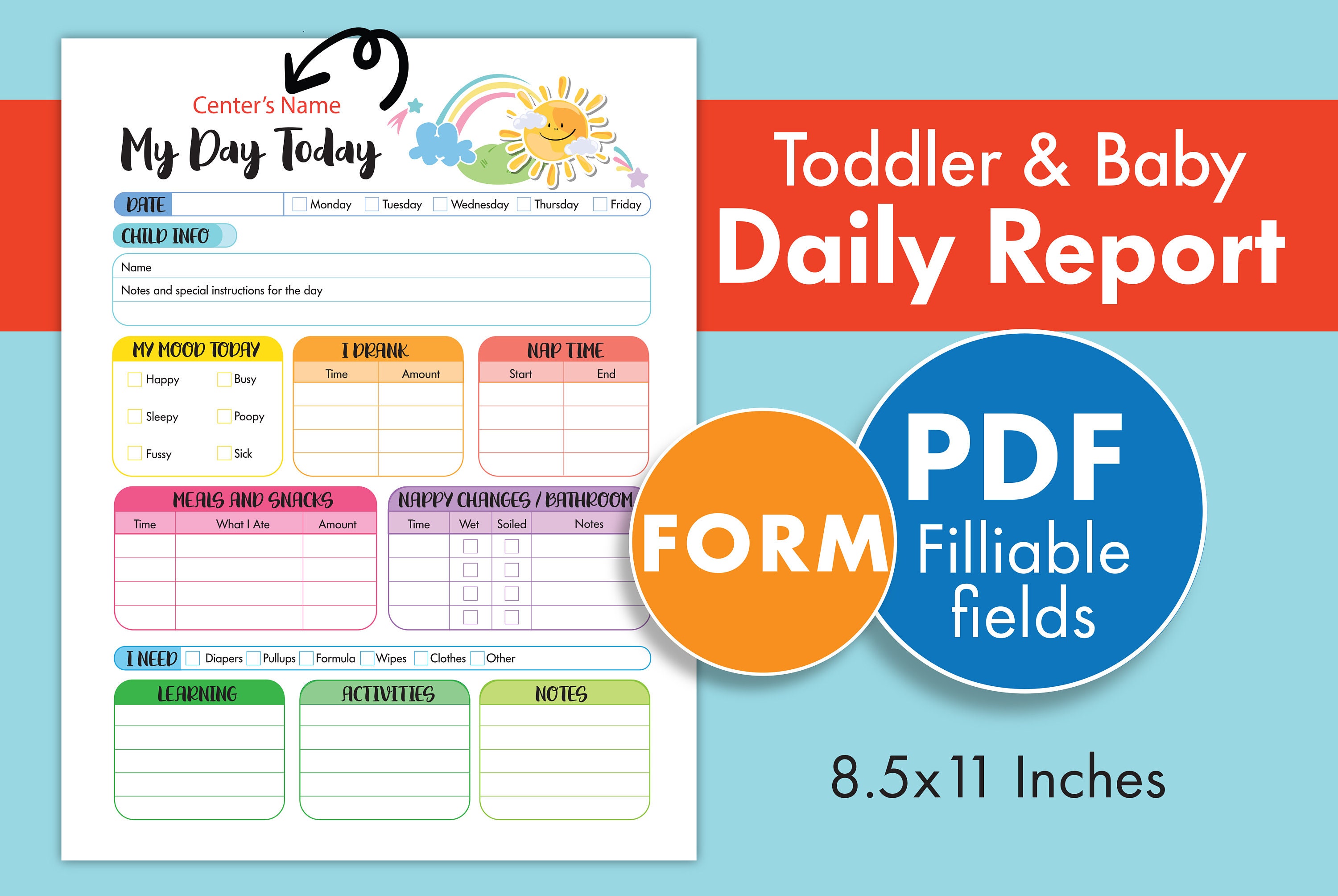 Toddler & Baby Daily Report Sheet Childcare Babysitter - Etsy