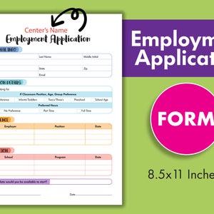 Employee Application Form Ideal for Daycare, Preschool, In-home ...