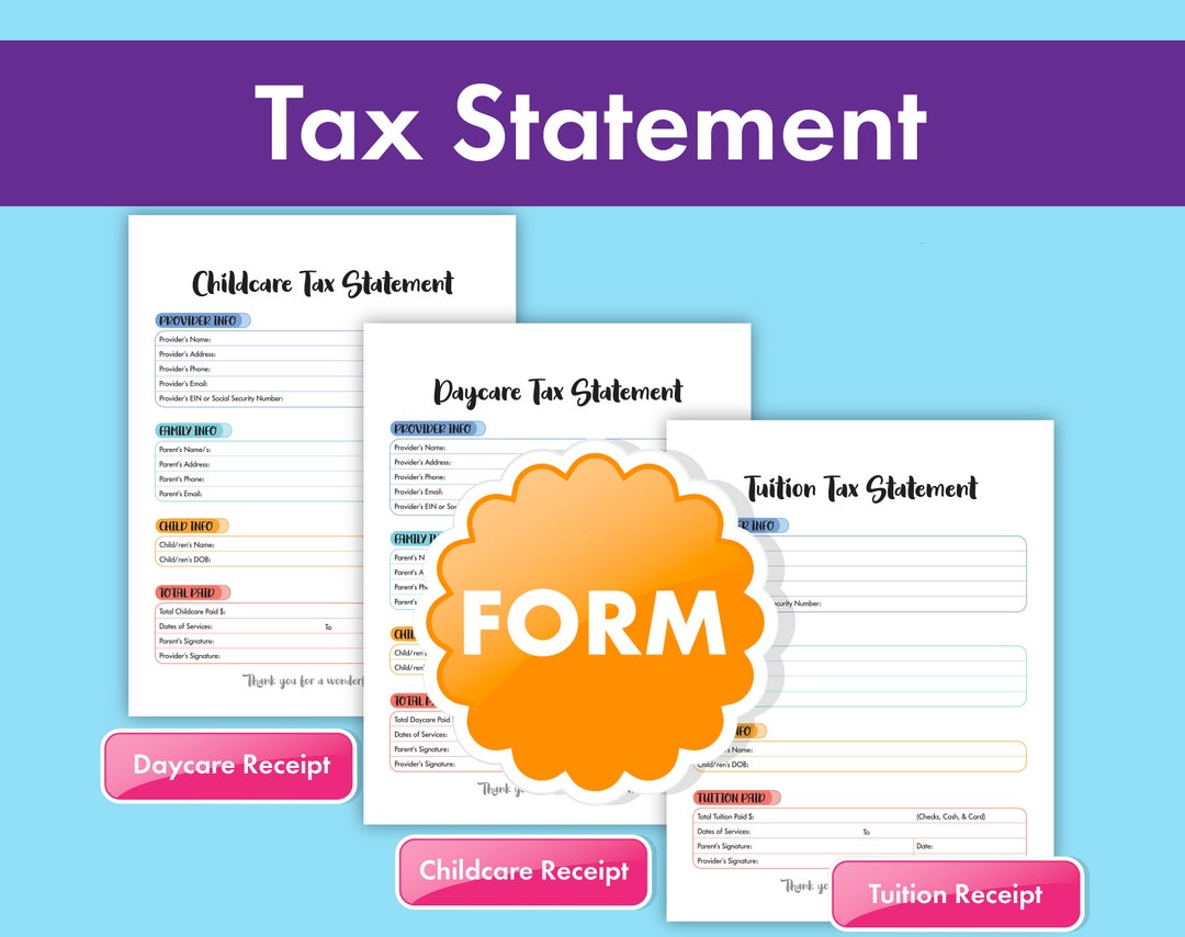 TAX STATEMENT, Childcare, Daycare, Tuition, Preschool, in Home Daycare ...