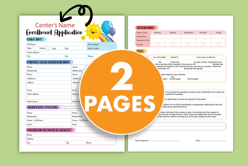 Simplified Enrollment Application Form Ideal for Daycare - Etsy