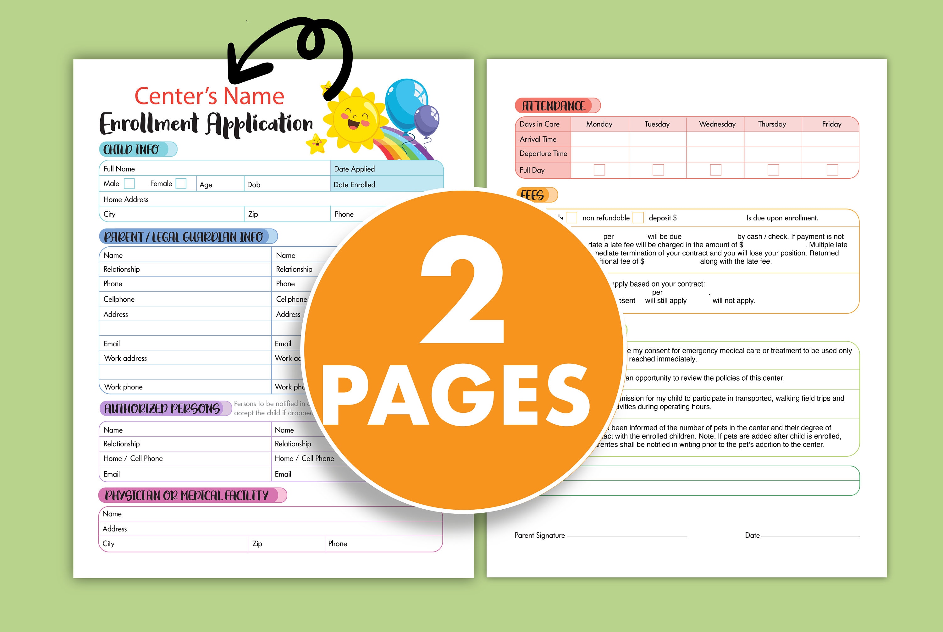 Simplified Enrollment Application Form Ideal for Daycare - Etsy