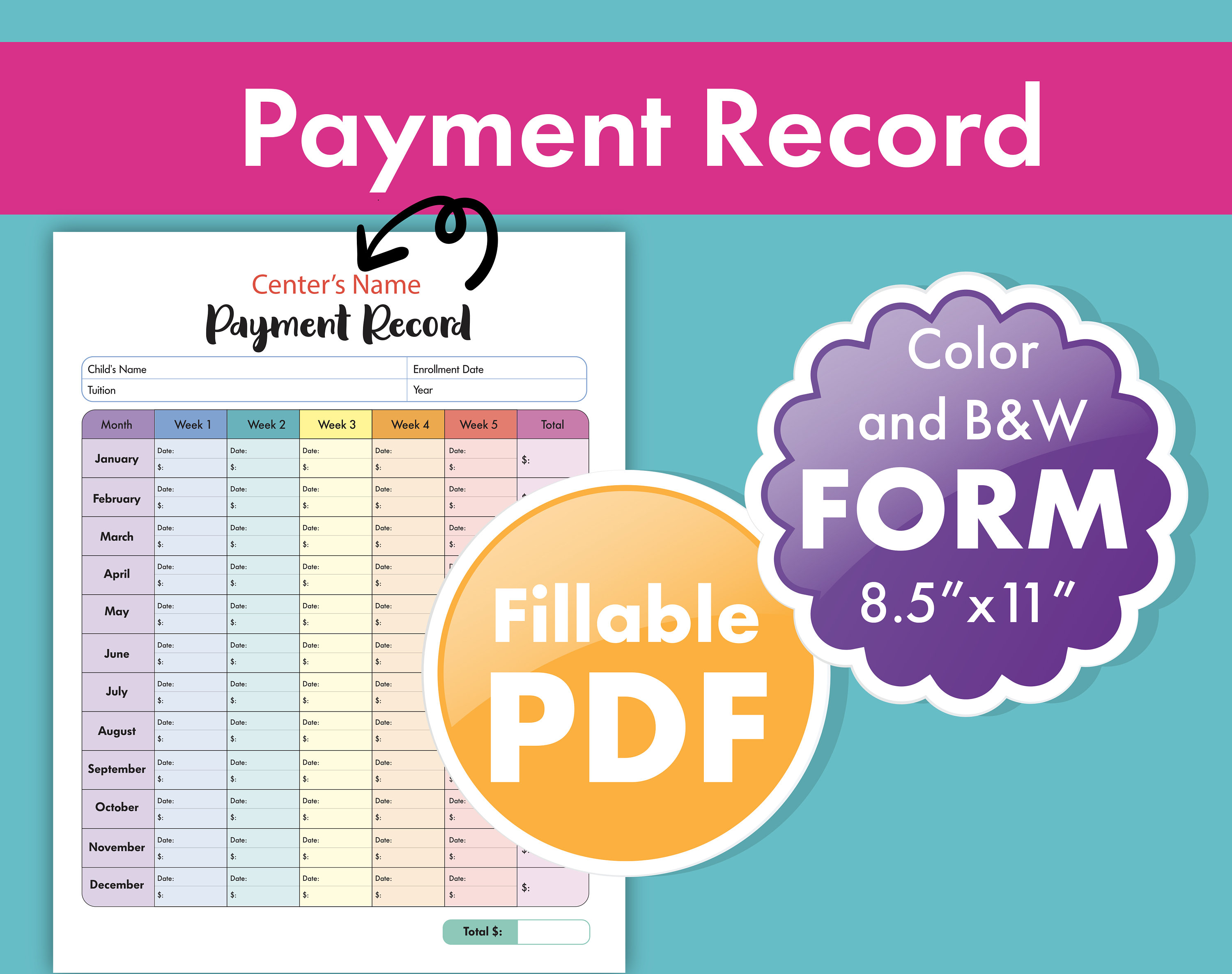 Daycare Payment Record and Tuition Log - Home Daycare, Income Tracker ...