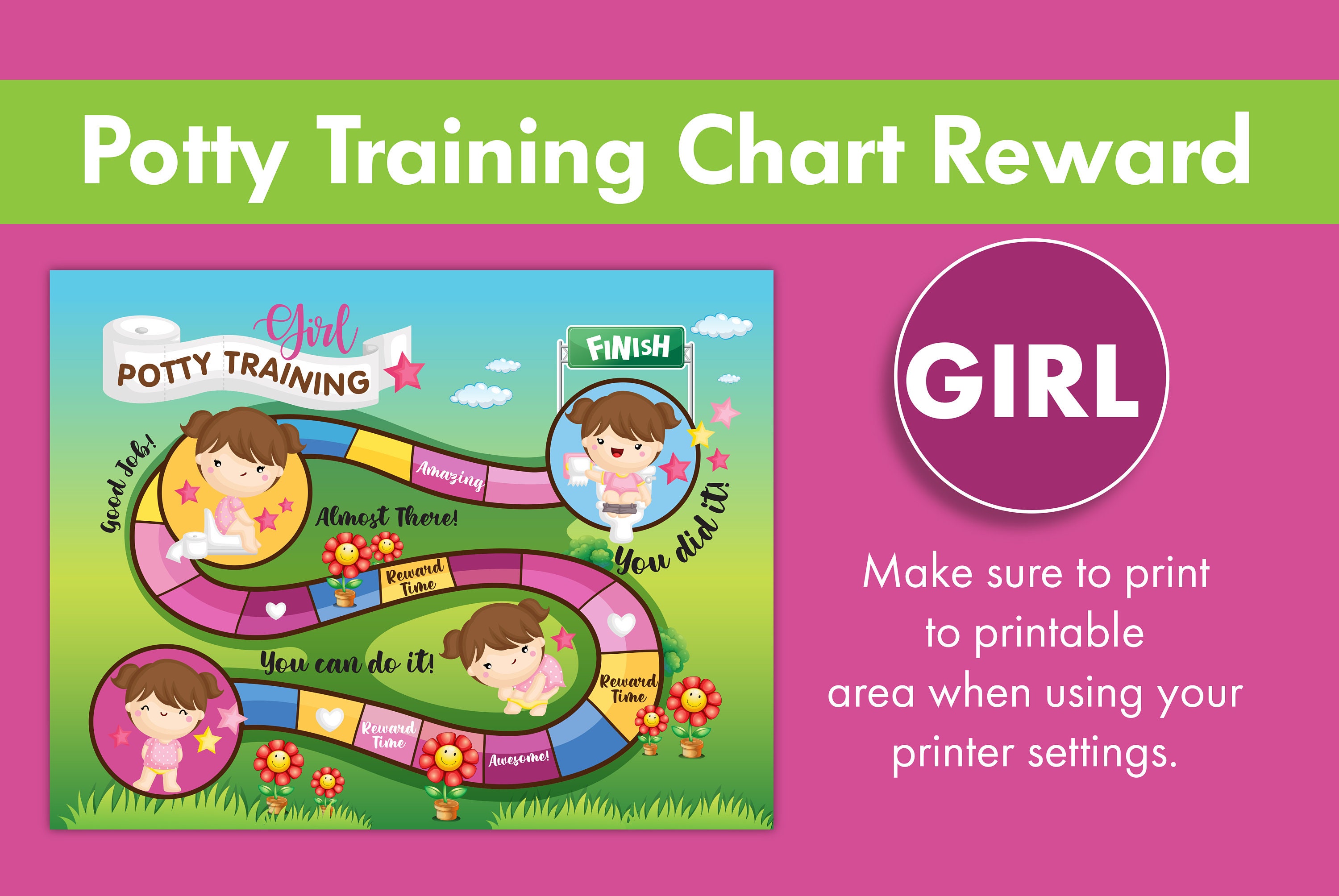 Cute Potty Training Chart Reward for Girl, Bathroom Sticker Chart ...