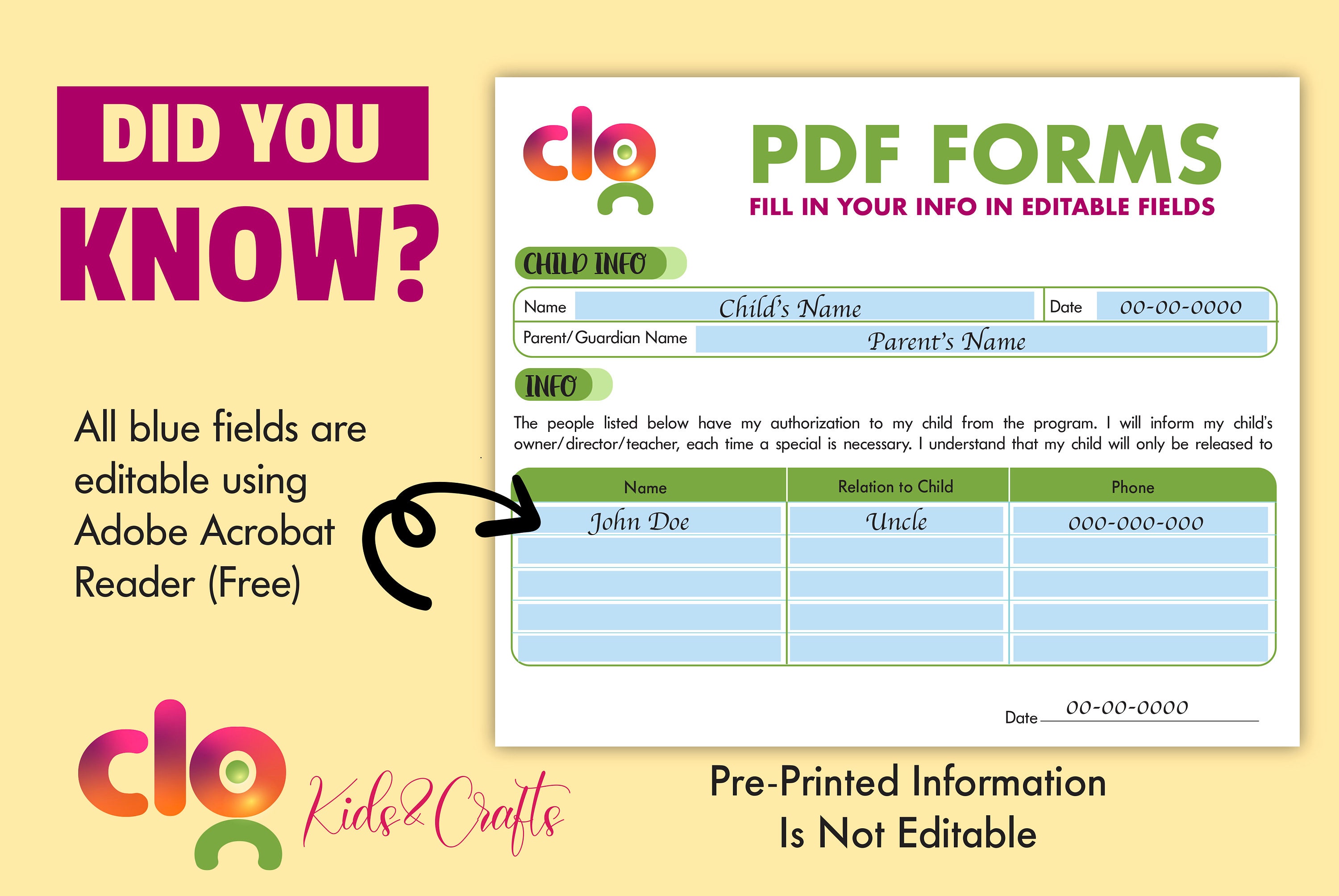 Efficient Child Pick-up Authorization Form - Essential for Daycares ...