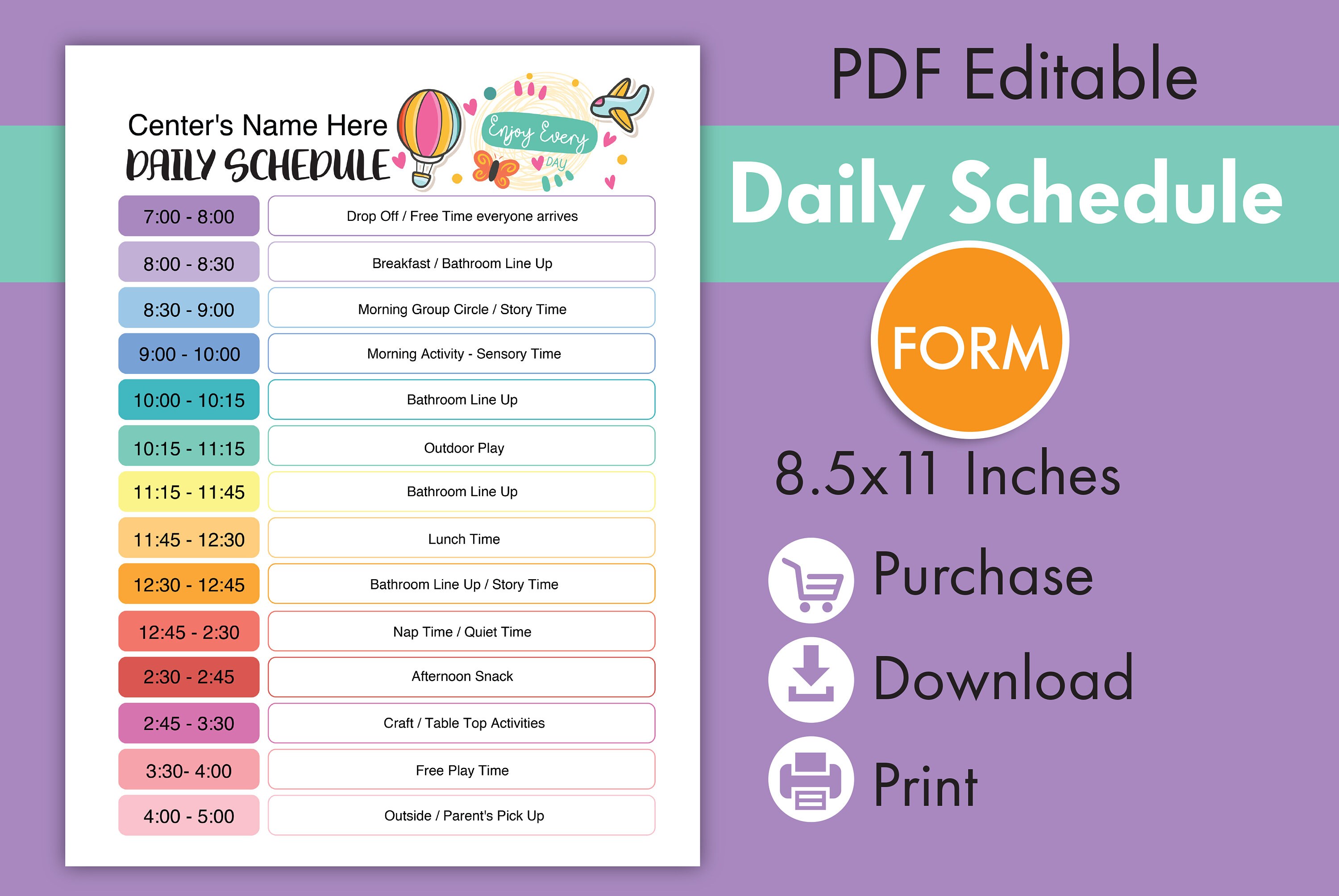 Daily Daycare Schedule Perfect for Daycare Home Daycare or - Etsy