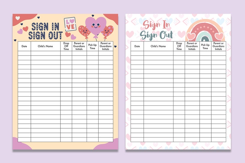 Sign in and Out Form for Daycare, Form, Preschool, Childcare, Home ...