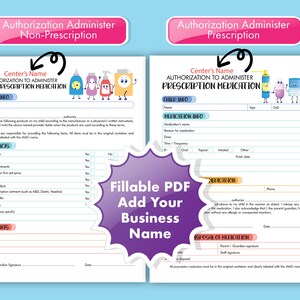 Daycare Medication Authorization Forms Bundle Prescription and Non-prescription Forms for ...