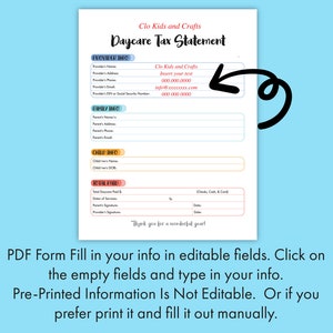 TAX STATEMENT, Childcare, Daycare, Tuition, Preschool, in Home Daycare ...