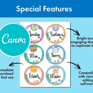 Customizable Kids Name Tags, Classroom Decor (canva Editable, Digital ...