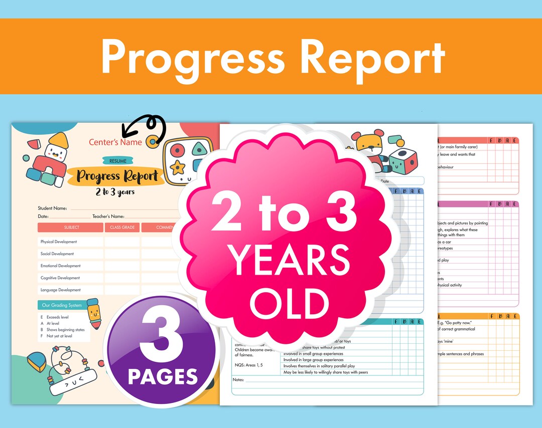 2-3 Year Old Progress Report - Fillable PDF Form for Childcare, Daycare ...