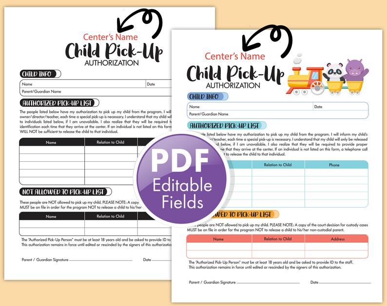 Efficient Child Pick-up Authorization Form - Essential for Daycares ...