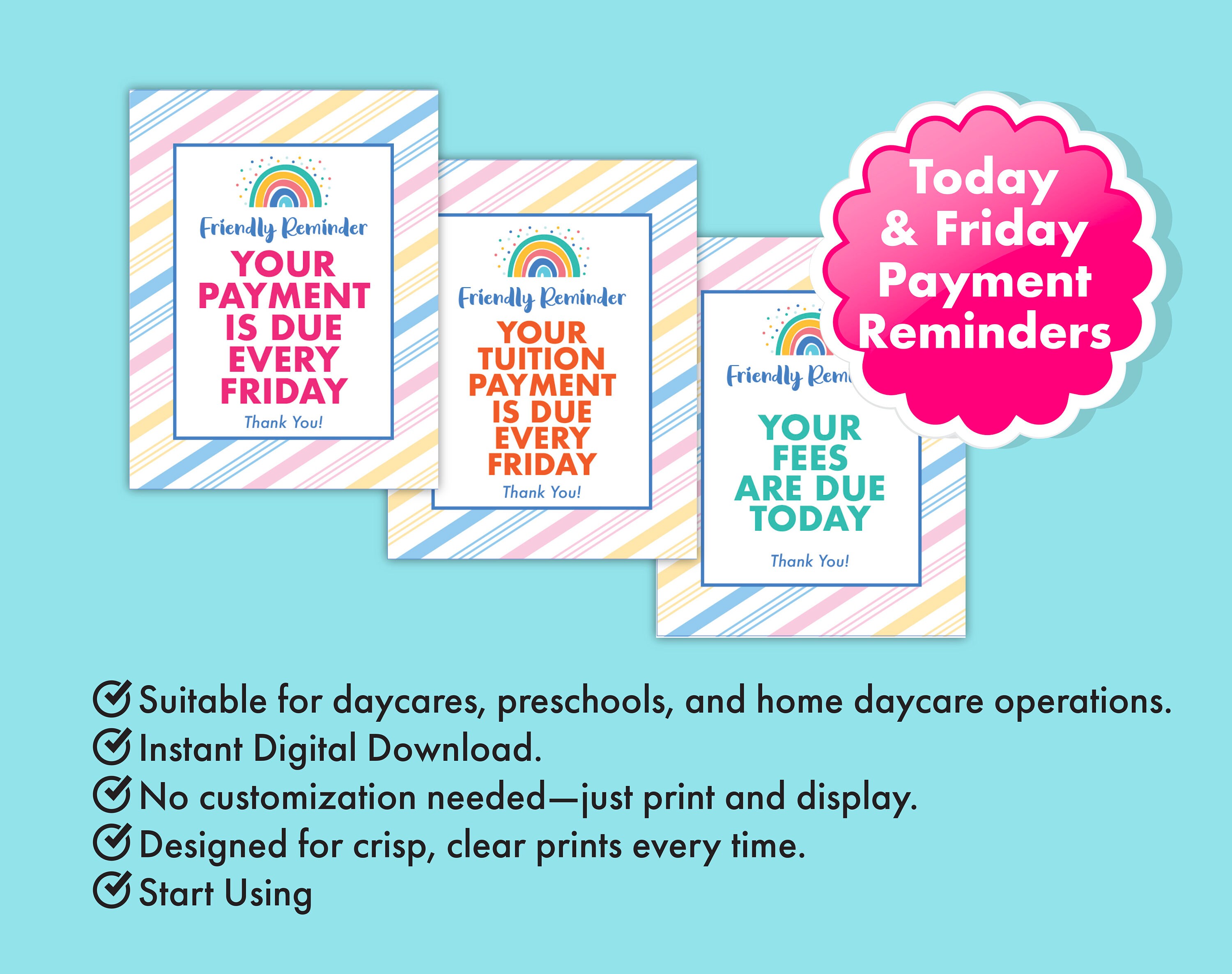 Payment Due Sign | Every Friday Payment Reminder | Digital Download for ...