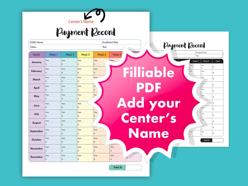 Daycare Payment Record and Tuition Log Home Daycare Income - Etsy