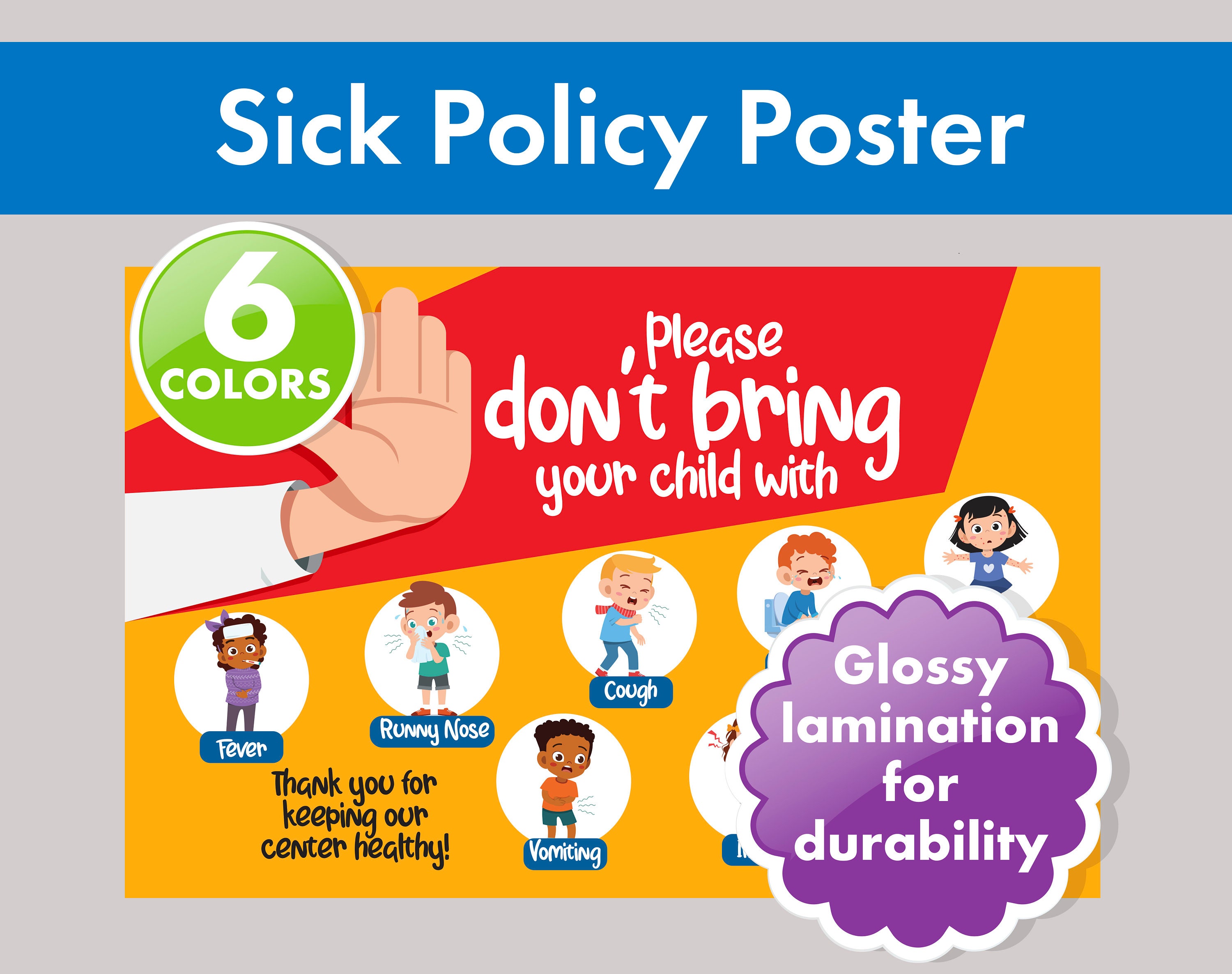 Personalized Sick Policy Poster for Daycare, Childcare, Preschool ...