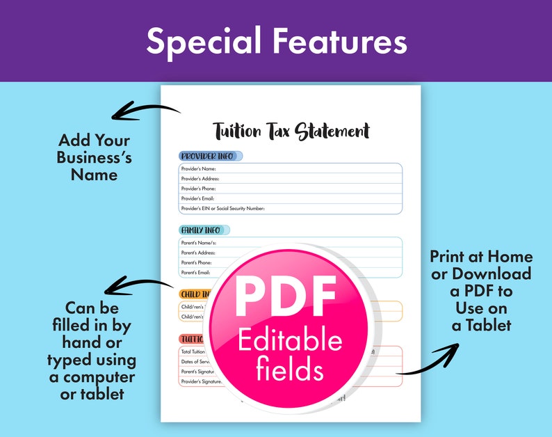 TAX STATEMENT, Childcare, Daycare, Tuition, Preschool, in Home Daycare ...