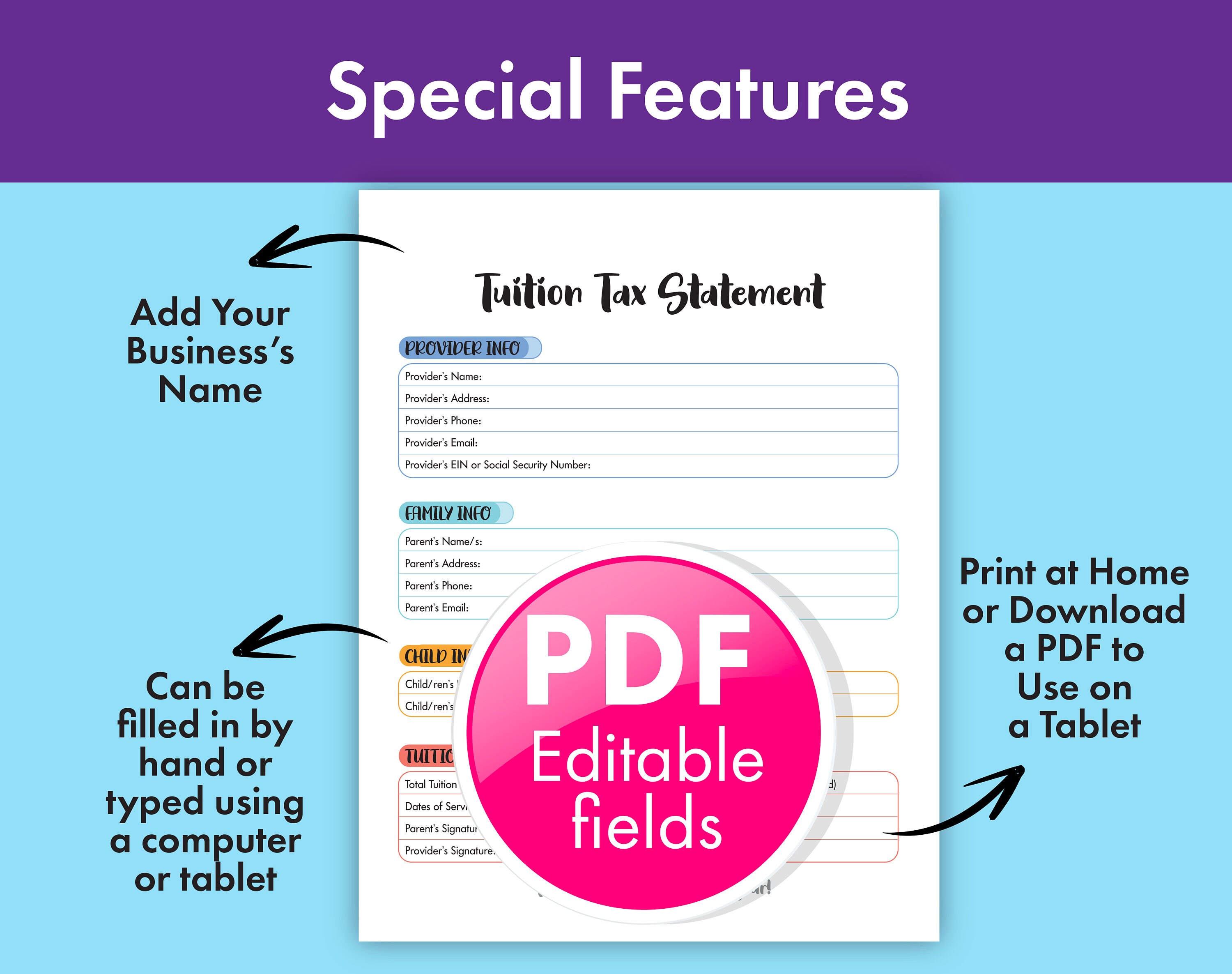 TAX STATEMENT, Childcare, Daycare, Tuition, Preschool, in Home Daycare ...