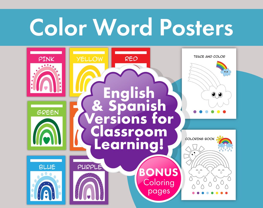 Rainbow Color Posters Set: English and Spanish Versions - Printable ...