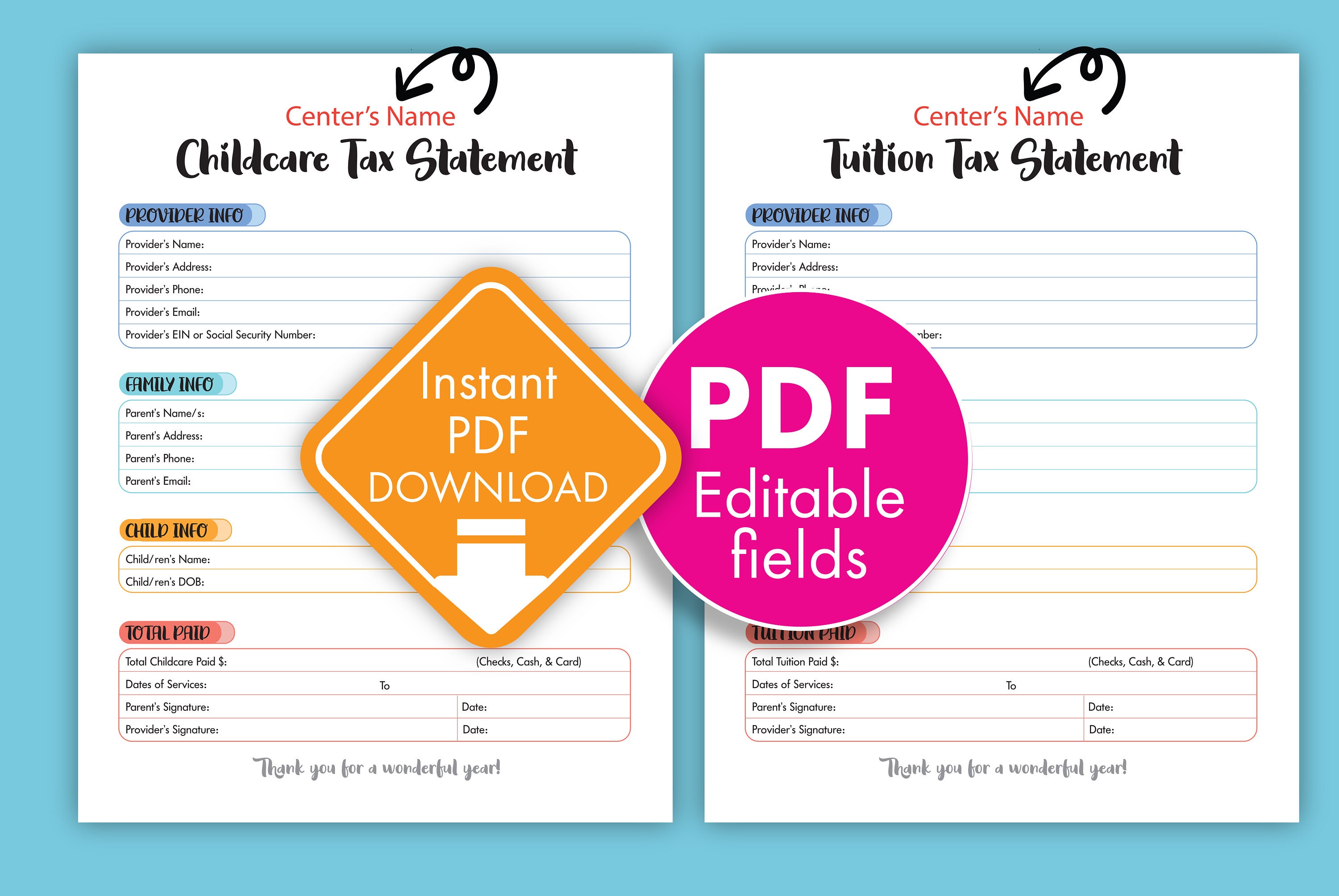 TAX STATEMENT, Childcare, Daycare, Tuition, Preschool, in Home Daycare ...