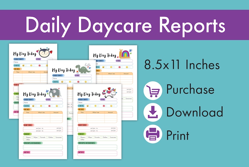 Daily Report Form for Infants, Toddlers, Preschool Childcare, Daycare ...