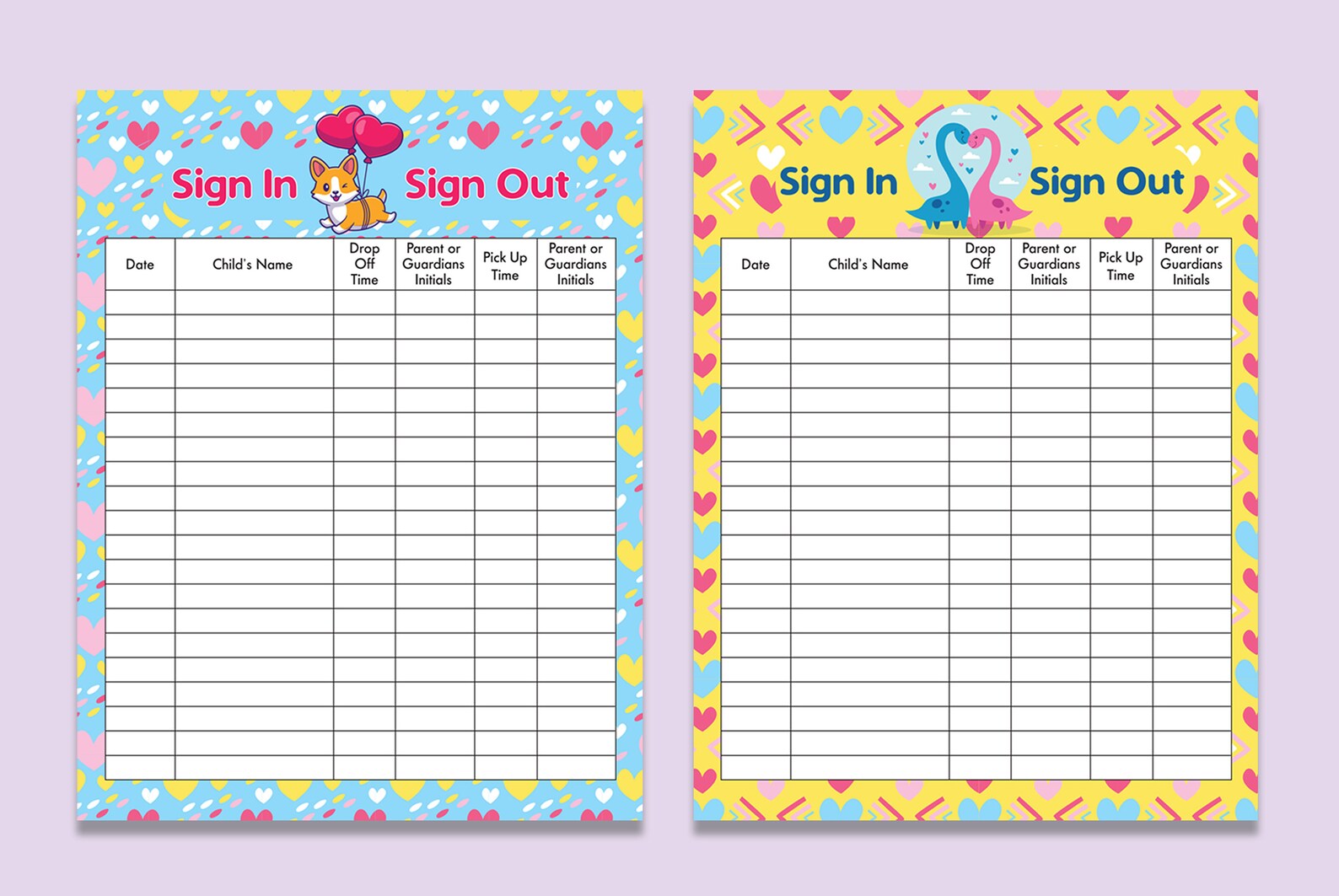 Sign in and Out Form for Daycare, Form, Preschool, Childcare, Home ...