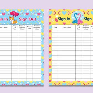 Sign in and Out Form for Daycare, Form, Preschool, Childcare, Home ...