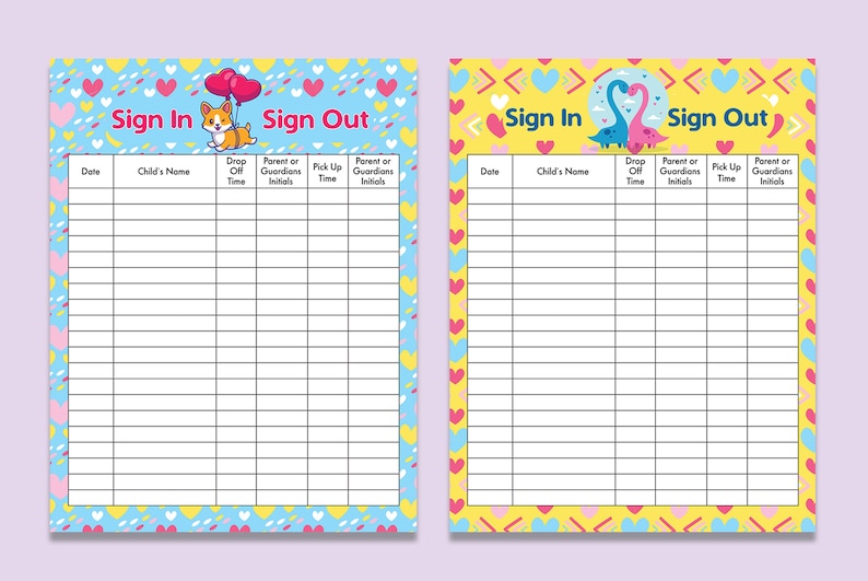 Sign in and Out Form for Daycare, Form, Preschool, Childcare, Home ...