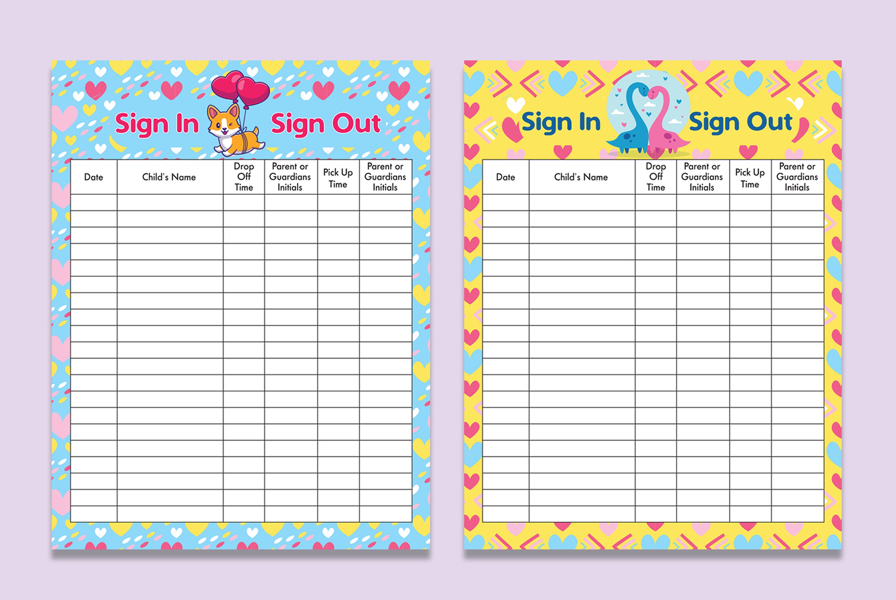 Sign in and Out Form for Daycare, Form, Preschool, Childcare, Home ...