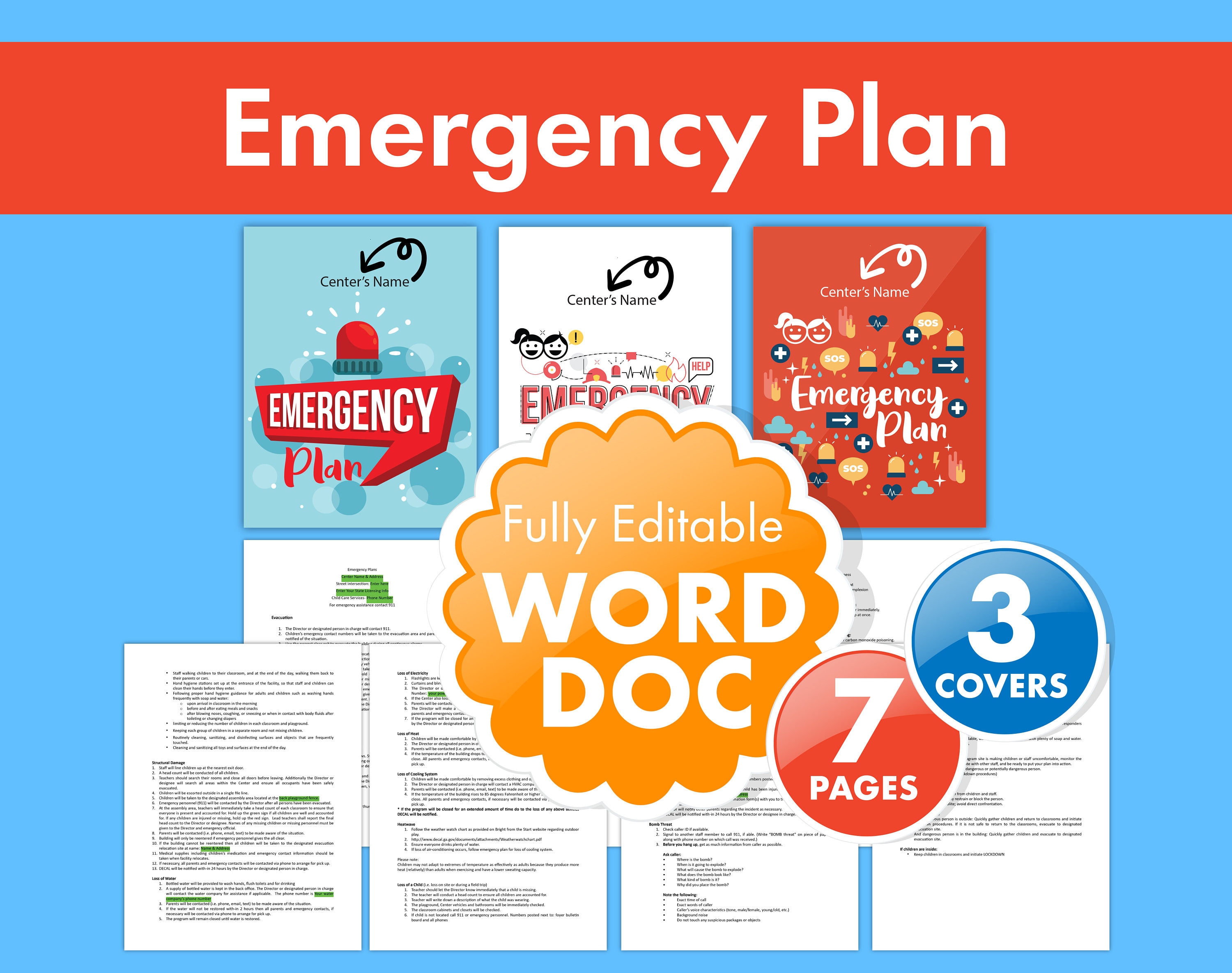 Daycare Emergency Plans - Printable Forms - Daycare, Childcare ...