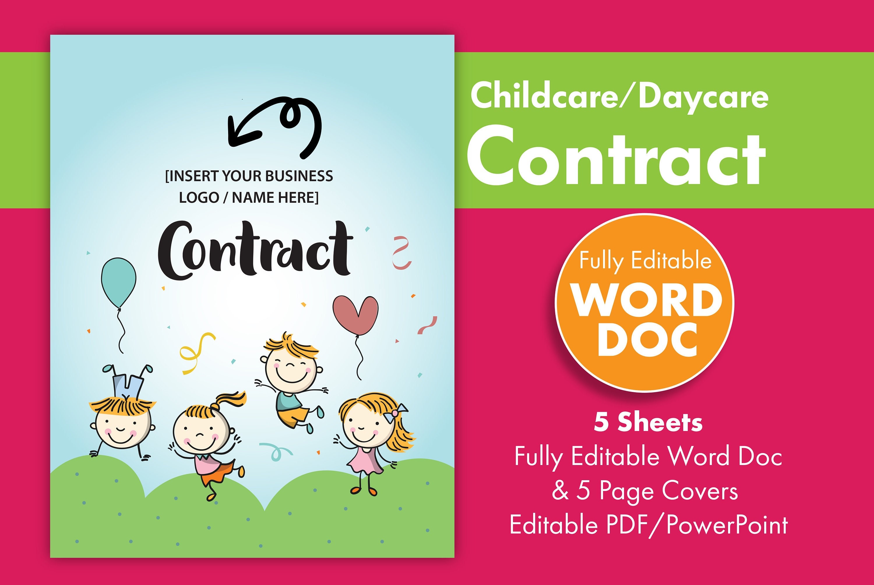Childcare Daycare Contract Fully Editable Enrollment - Etsy