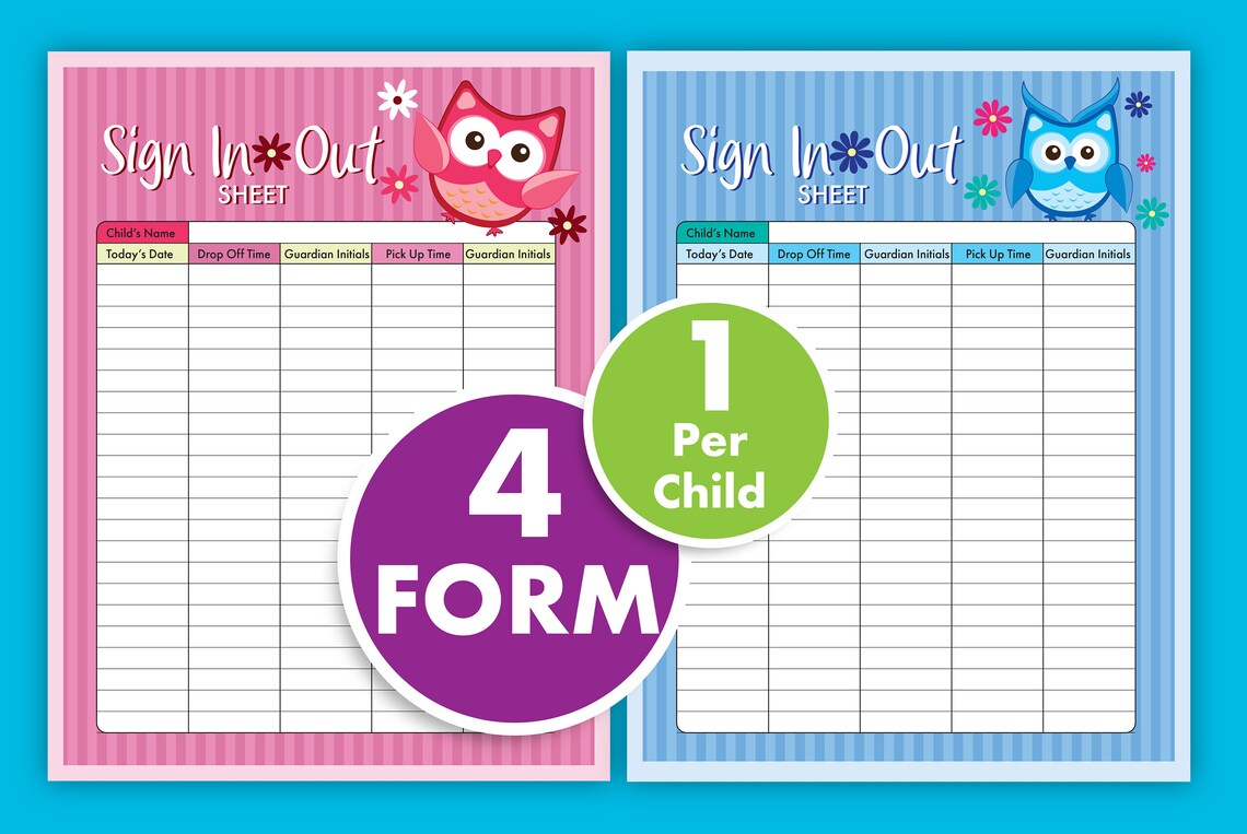 Sign in and Out Form for Daycare, School, Childcare, Home Daycare ...