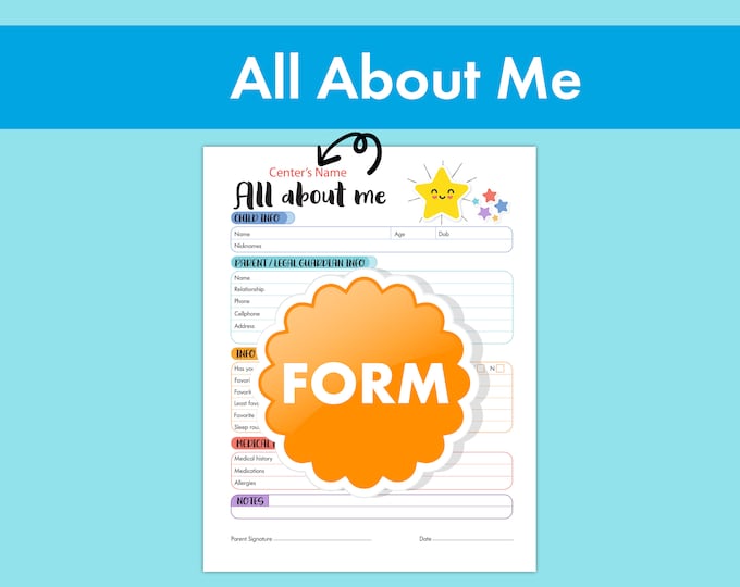 Printable Daycare All About Me Form, Child Information Sheet, Daycare ...