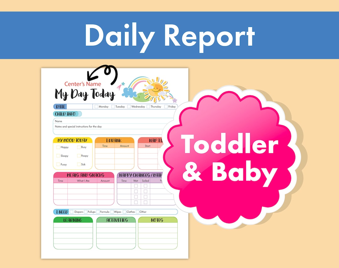 Toddler & Baby Daily Report Sheet - Childcare Routine - Baby Daily Log ...