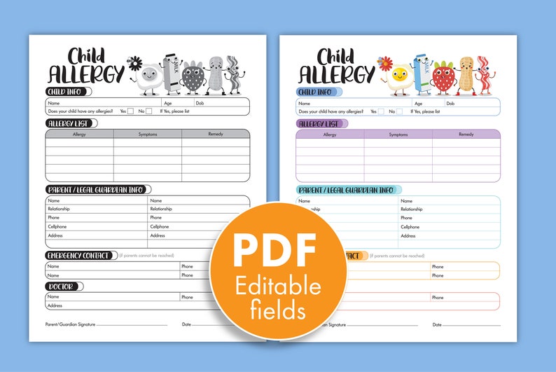 Child Allergy Form Ensure Safety With Daycare Allergy List - Etsy