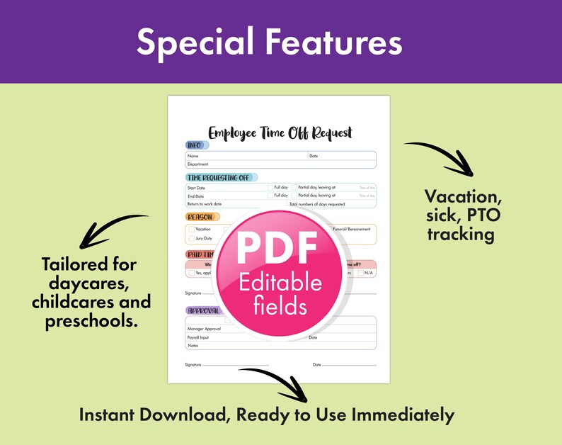 Employee Time off Request Form | Printable PDF for Daycare, Preschool ...