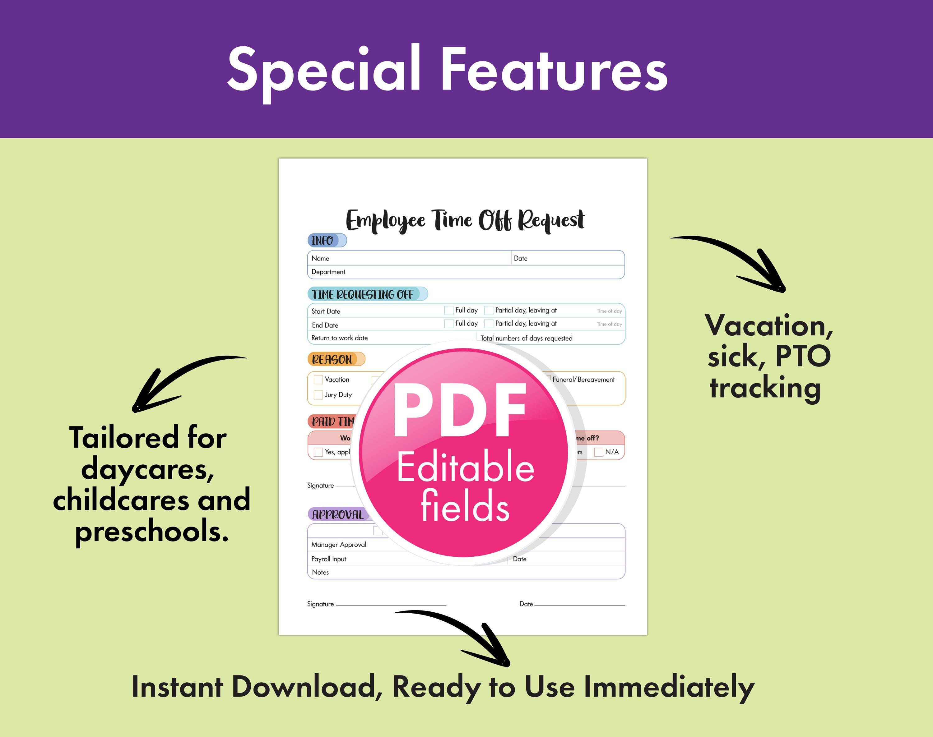 Employee Time off Request Form | Printable PDF for Daycare, Preschool ...